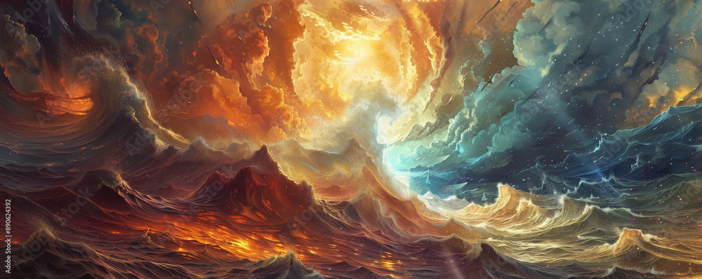 An abstract representation of Moses parting the Red Sea, with dramatic ...