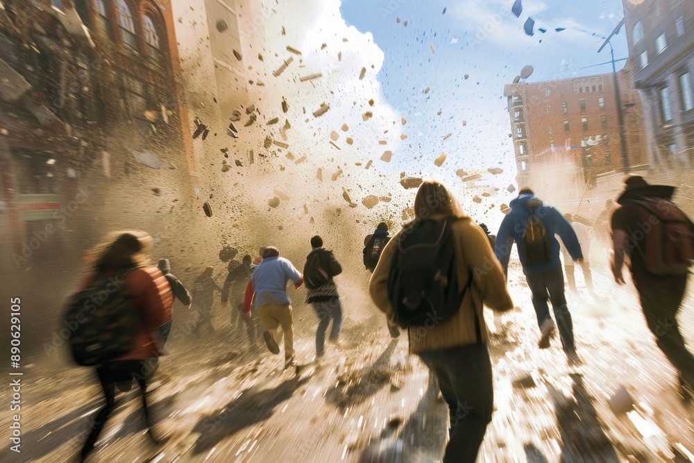 The destruction of buildings during an earthquake. Natural disaster ...