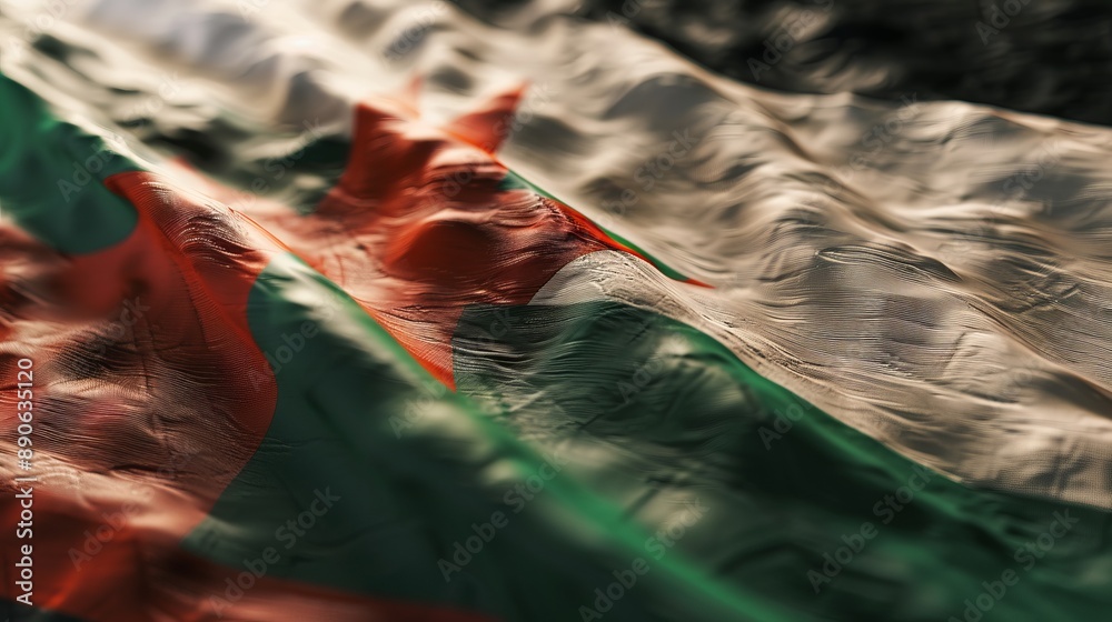 The flag of Algeria is shown waving, highlighting its vibrant colors ...