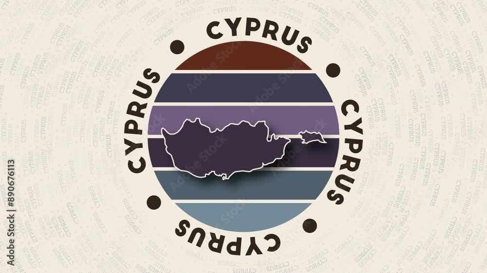 Cyprus logo intro. Badge with the circular name and map of country ...