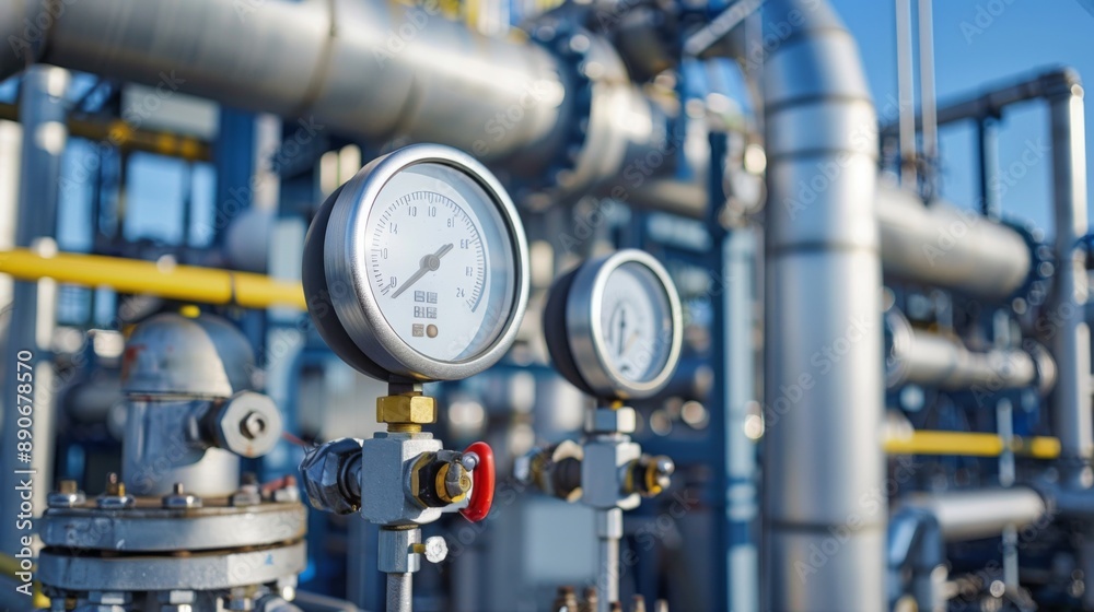 Industrial gas equipment. Thin pipes with manometer. Equipment for ...