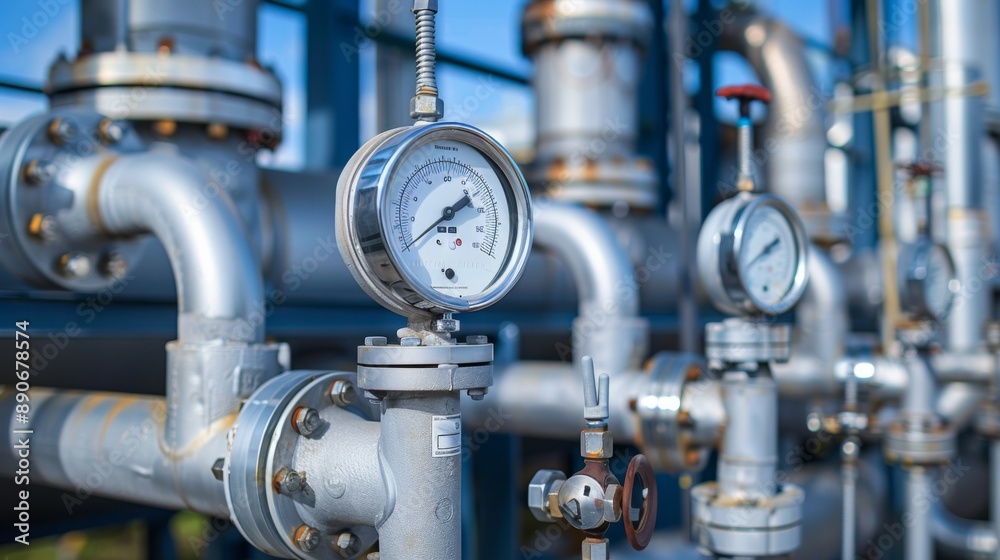 Industrial gas equipment. Thin pipes with manometer. Equipment for ...