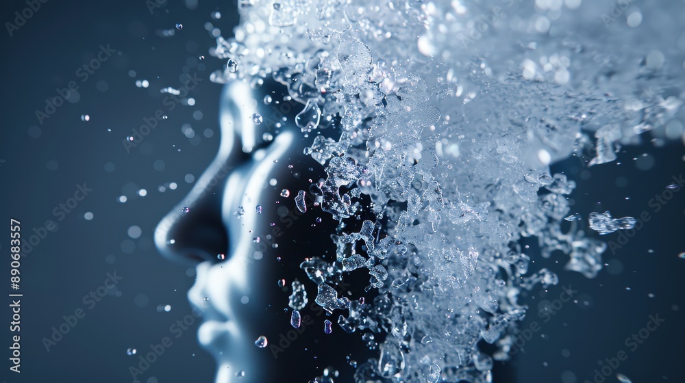 A human figure slowly transforming into an ice sculpture, their form ...
