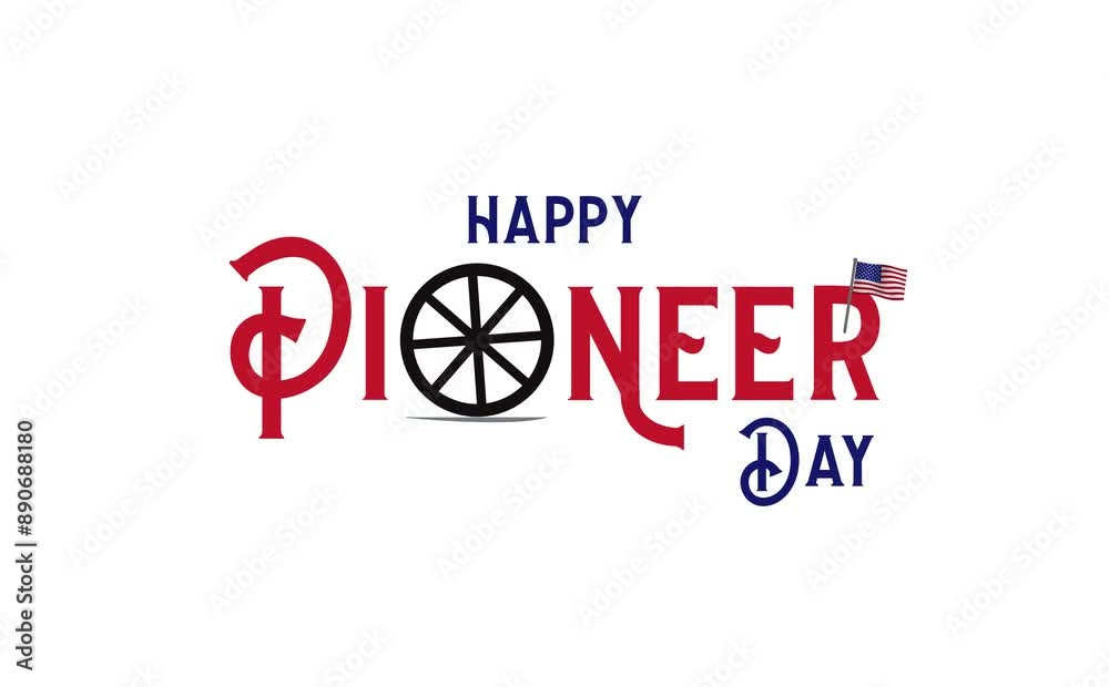Happy pioneer day handwriting text animation. Animated text in red ...