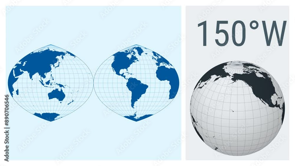 World Map Animation. Quartic authalic projection interrupted into two ...