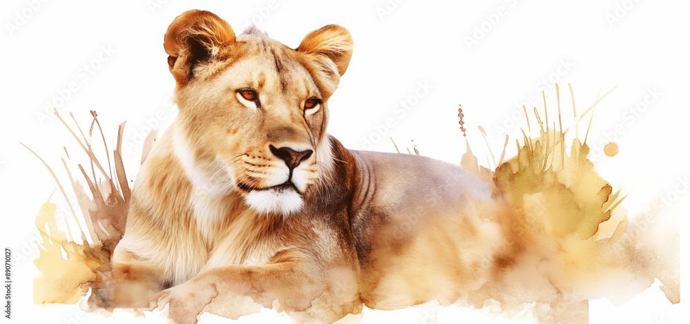 África aquarela leão da savana, ilustração animal. Gato selvagem do ...