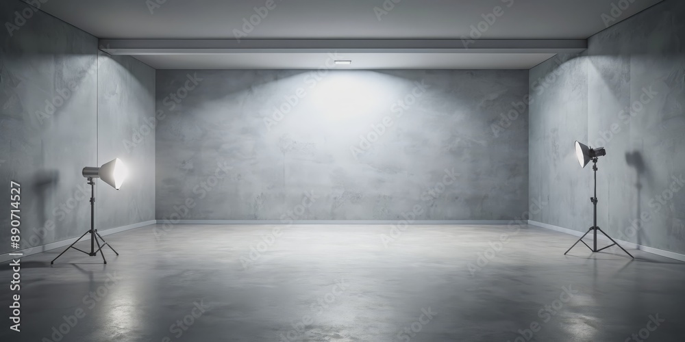 Studio Lighting Setup with Two Lights on Concrete Wall, 3D Rendering ...