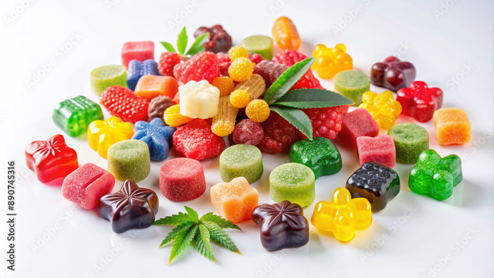 Colorful assorted cannabis-infused gummies in various shapes and sizes ...