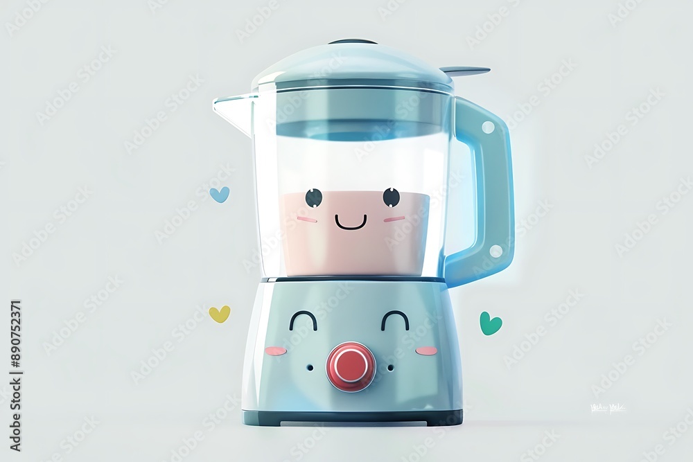 Design an artwork of a chic, smiling blender appliance with a modern ...
