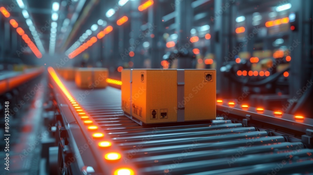 Automated Warehouse Sorting System with Conveyor Belt and Boxes ...