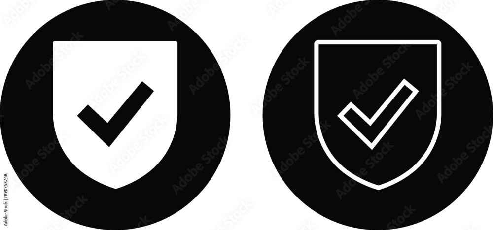 Shield with check mark icon set. Protection approve Security sign ...