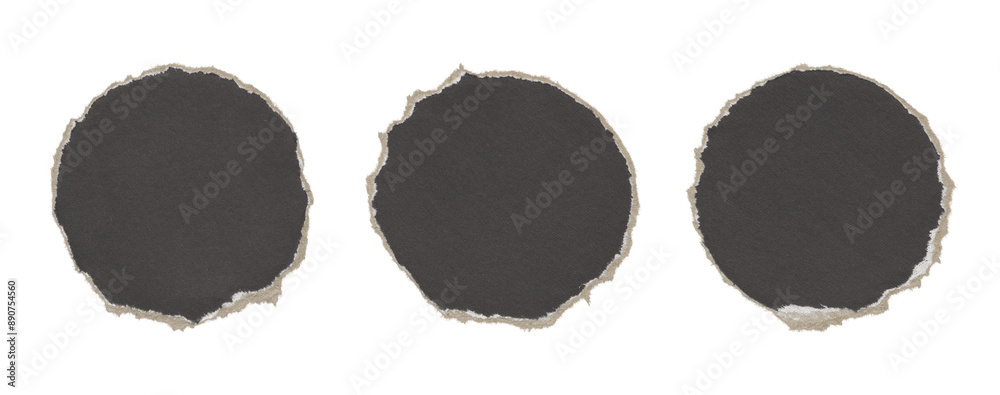 set of torn and ripped paper circles, round shapes with jagged edges ...