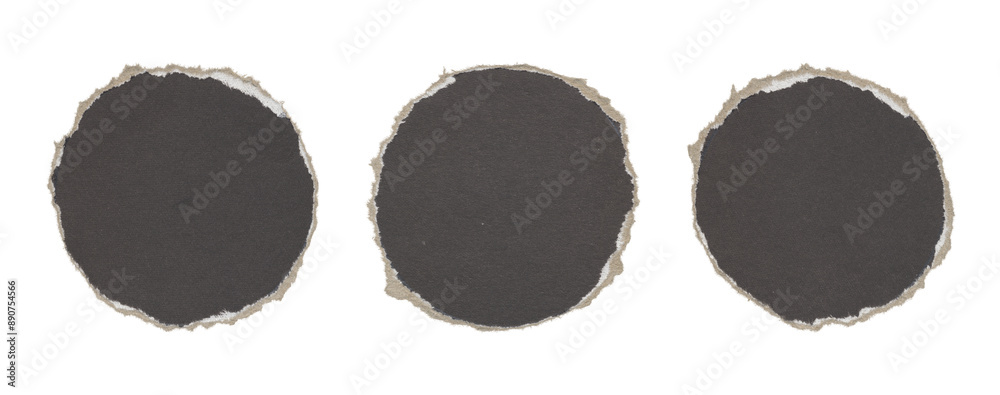 set of torn and ripped paper circles, round shapes with jagged edges ...
