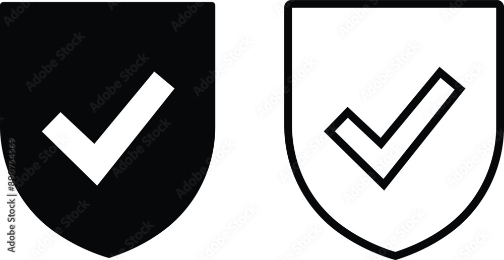Shield with check mark icon set. Protection approve Security sign ...