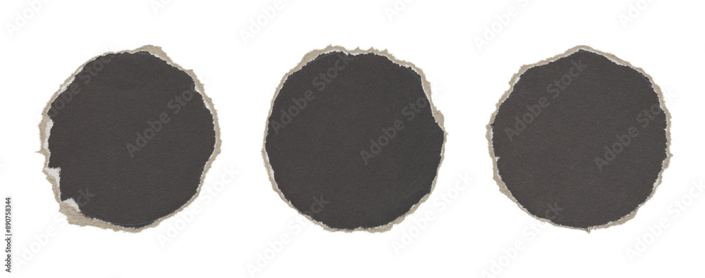 set of torn and ripped paper circles, round shapes with jagged edges ...
