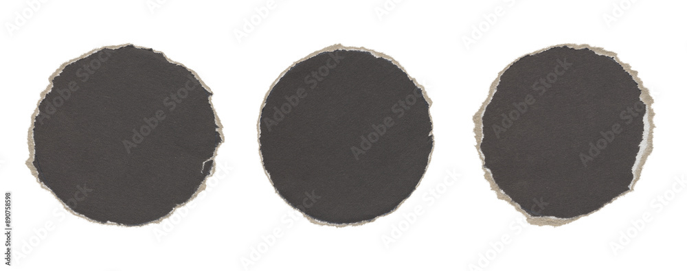 set of torn and ripped paper circles, round shapes with jagged edges ...
