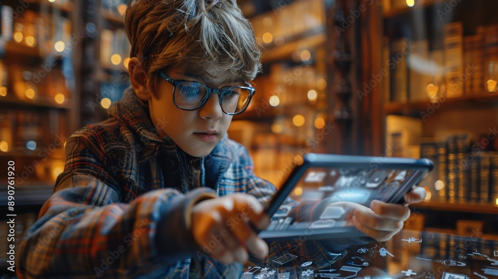 A modern textbook featuring augmented reality elements or interactive ...