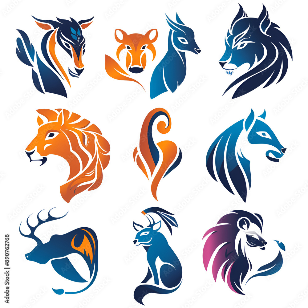 collection of animal logos Set of animal logos alone against a white ...