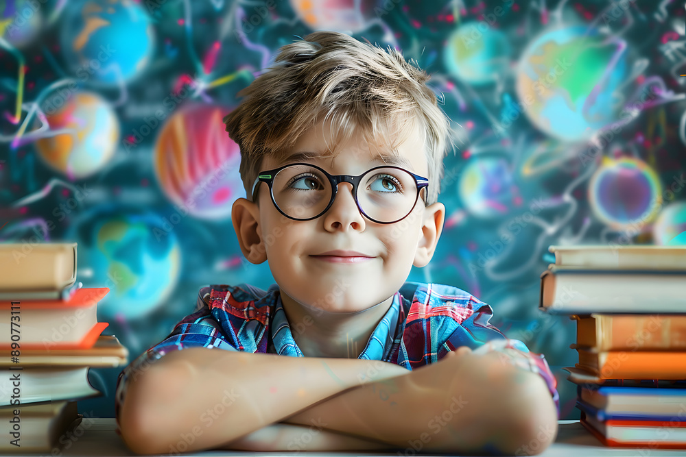 Jeune garçon prêt pour la rentrée, écolier avec son cartable devant un ...