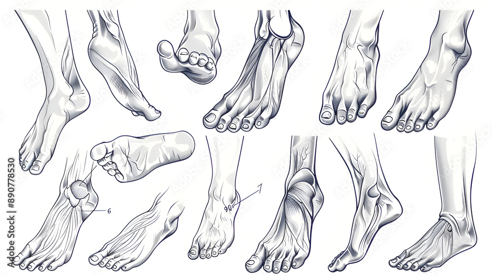 bodily components of humans. Set of Foot Care Icons. A line art bundle ...