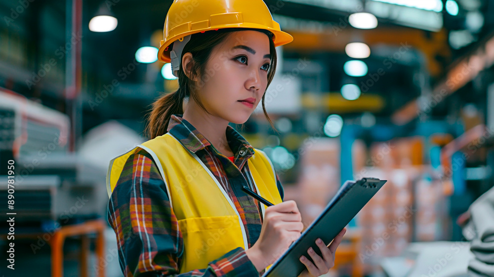 Young industry Asian safety inspector conducting checklist in ...