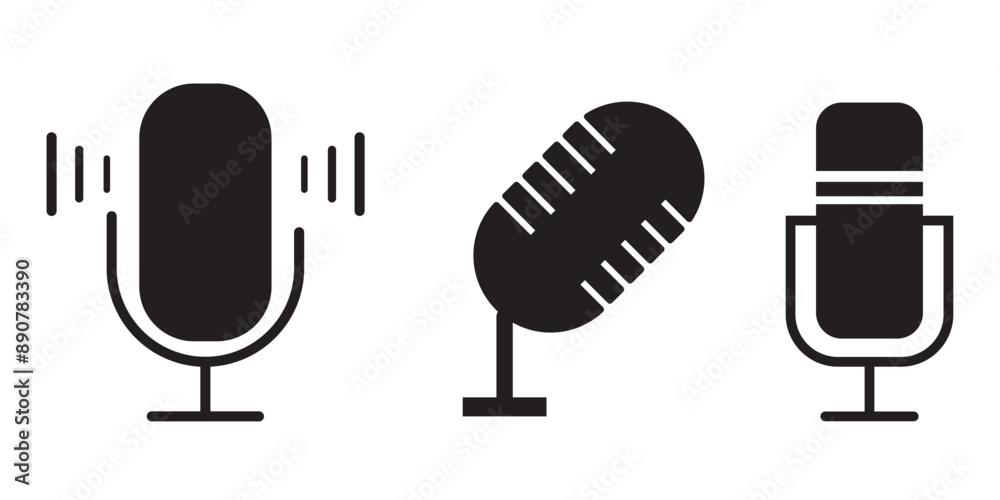 Microphone icon set. audio speech podcast mic vector symbol. thin line ...