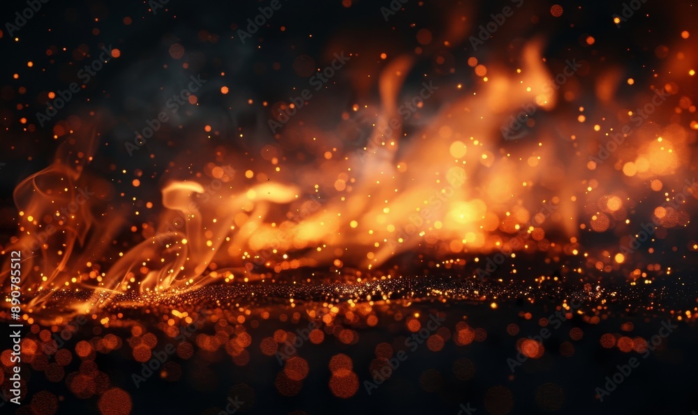 Fire embers particles over black background. Fire sparks background ...