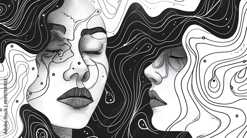 Psychotherapy and psychology: knot and untangle. Line drawing in a ...