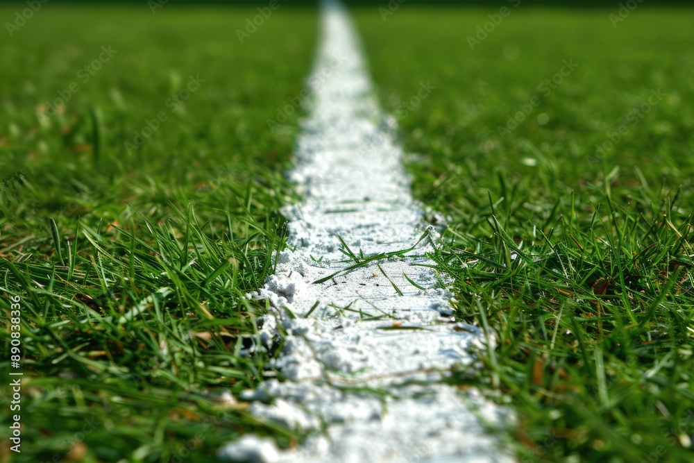 Grass Chalk. Athletic field boundary marked by straight white chalk ...