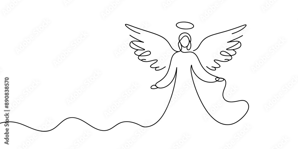Continuous one line drawing of angel Stock Vector | Adobe Stock