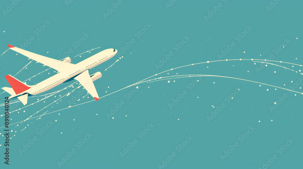 Airplane flight route with a starting point and a traced line. Vector ...