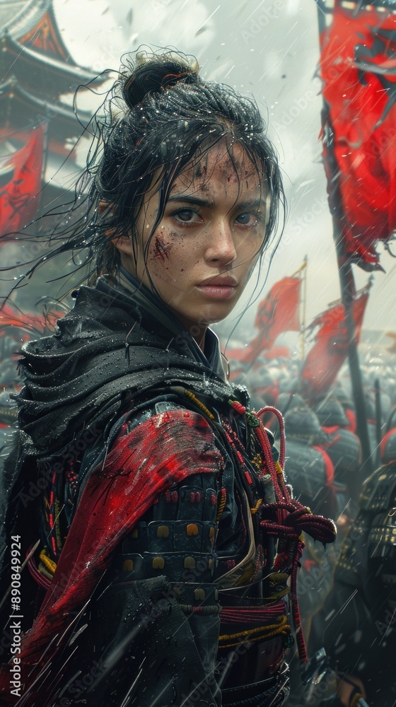 Valiant icon - japanese samurai portrait, highlighting the fierce ...