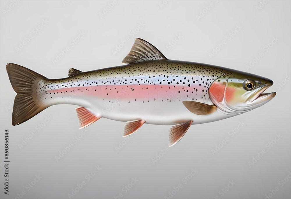 A whole trout with a streamlined body, featuring a silver-gray ...
