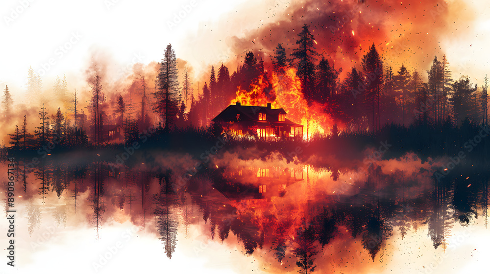 urgent home at risk from forest fire. concept emergency response ...