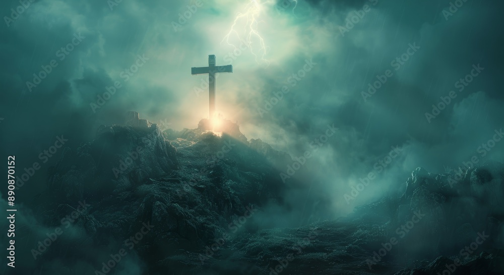 Holy cross symbolizing the death and resurrection of Jesus Christ with ...