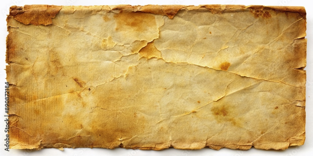 Weathered, aged, and worn paper texture with yellowed cracks, creases ...