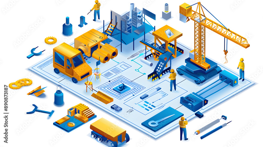 engineering project concept, paper document blueprint engineer work ...