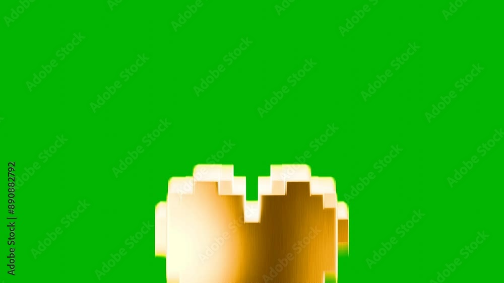 Pixel-like golden 3D heart animation, high quality 4k render, isolated ...