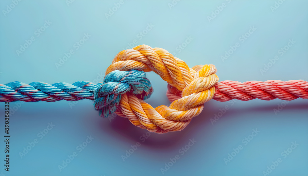 Vibrant ropes of blue and orange intertwined, symbolizing connection ...