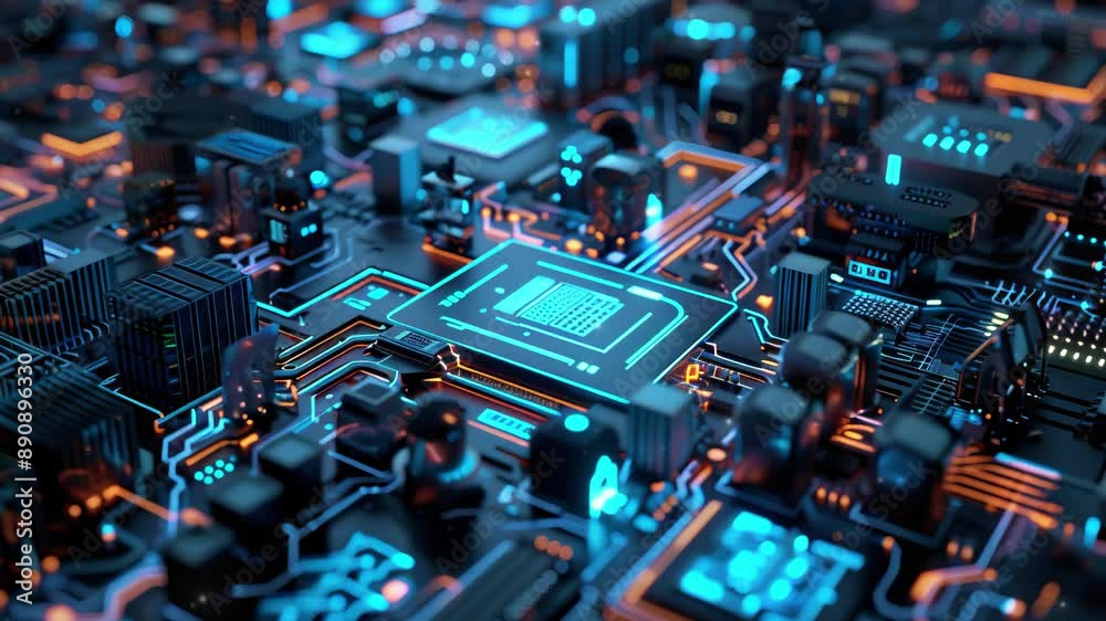 Tech Picture Reference. Abstract Blue Circuit with AI Symbols ...