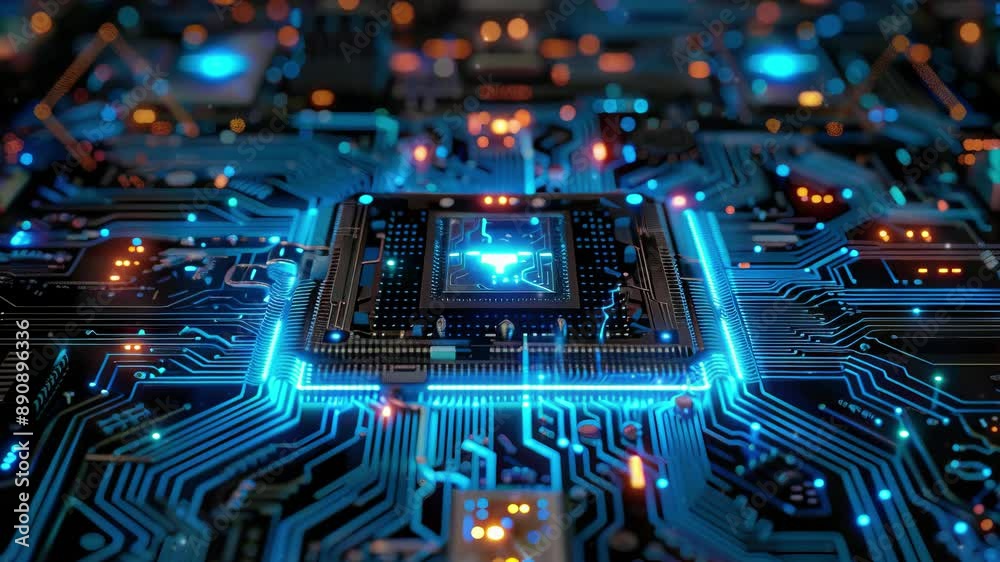 Tech Picture Reference. Abstract Blue Circuit with AI Symbols ...