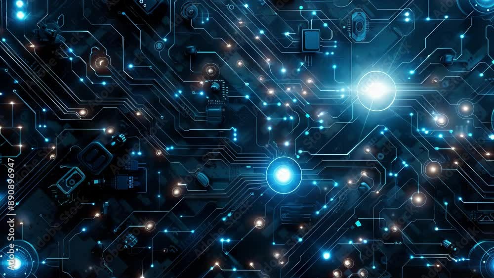 Tech Picture Reference. Abstract Blue Circuit with AI Symbols ...