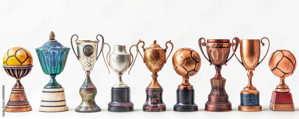 ภาพประกอบสต็อก white background cutouts of cup trophies and soccer ...