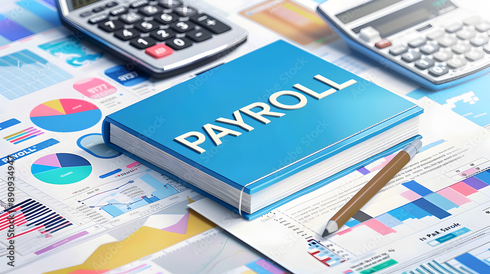 payroll management. A prominent blue binder labeled "PAYROLL" takes ...