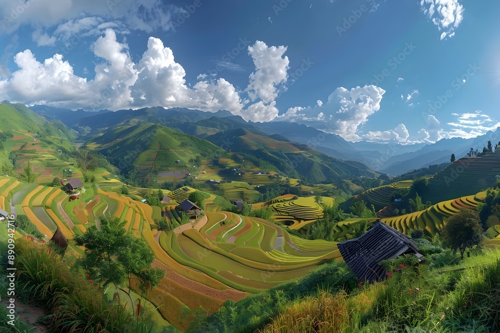 Sweeping vista of iconic tiered rice terraces in Sapa,Vietnam ...