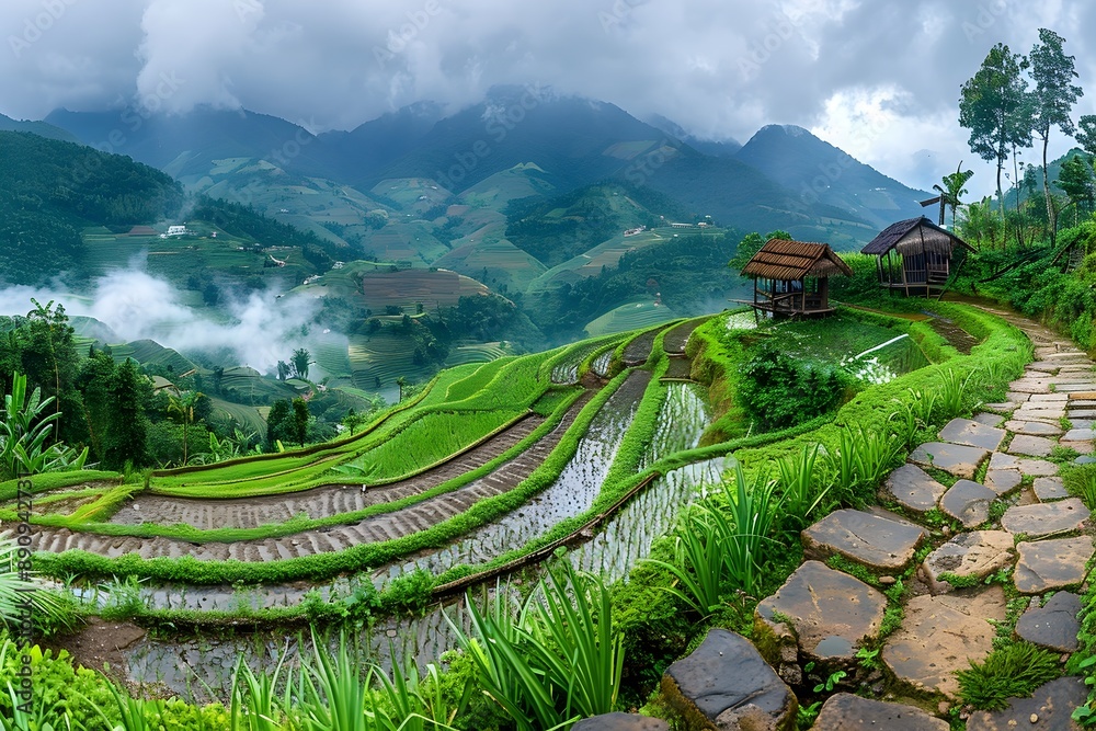 Sweeping Panorama of Iconic Tiered Rice Terraces in Sapa,Vietnam ...