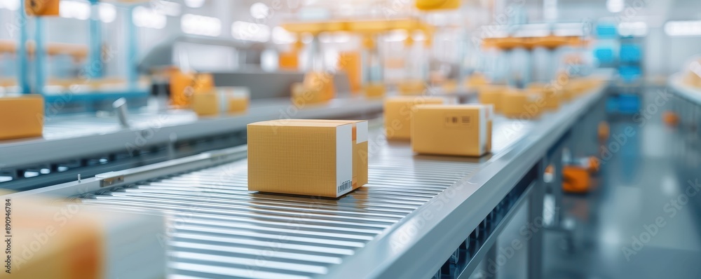Automated conveyor system in a distribution center with parcels ...