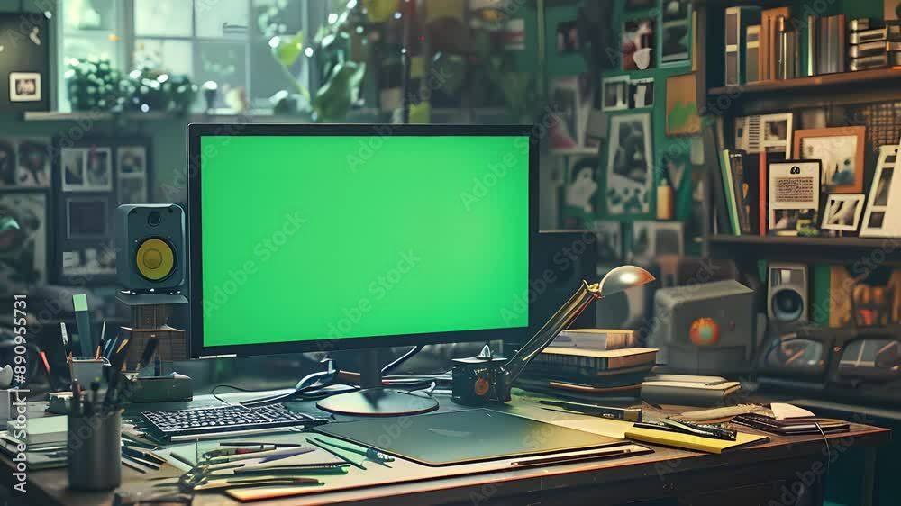 A creative artist's workspace featuring a digital drawing tablet ...