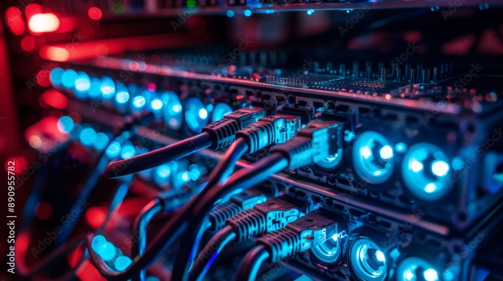 Network switch with color-coded cables in a home setup. Stock Photo ...