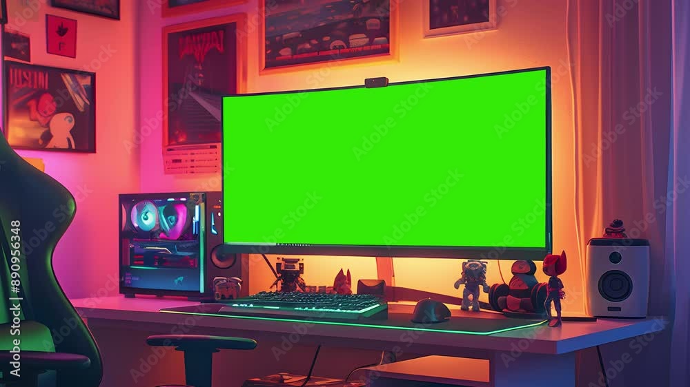 cozy bedroom corner transformed into a gaming setup, with a comfortable ...
